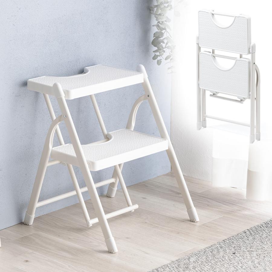 イーサプライ 脚立 踏み台 2段 折りたたみ コンパクト 足場 ステップ 家庭用 トラック 義務化 滑り止め ホワイト おしゃれ おすすめ out-EEX-KYA21WH アウトレット ...
