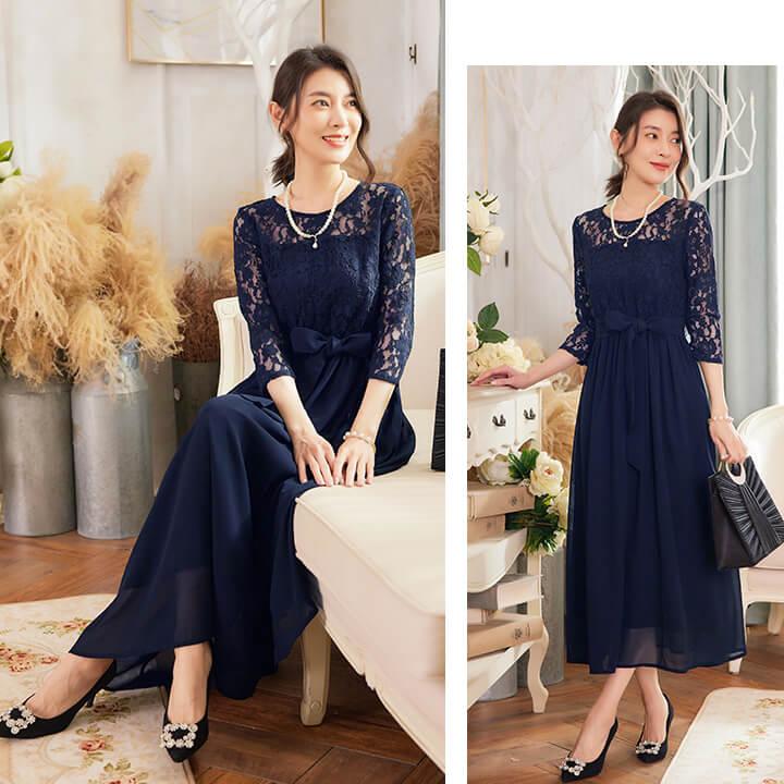 You Color パーティードレス ドレス 結婚式 ワンピース レーススリーブ