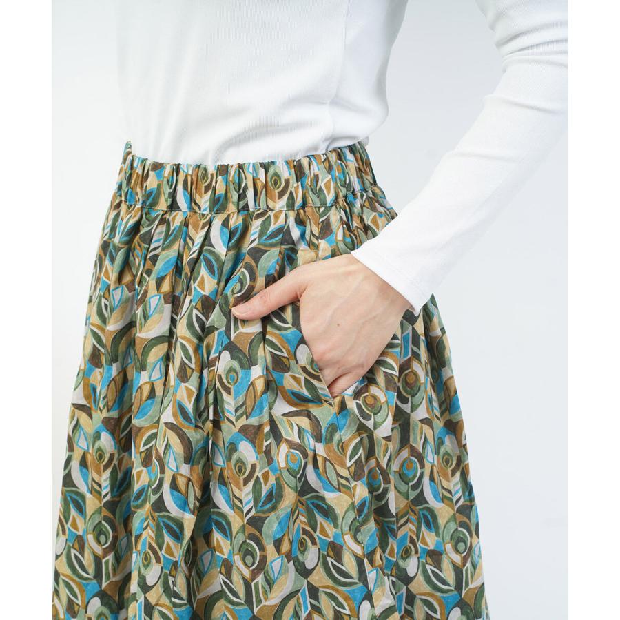 ソソット LIBERTYタナローンミモレ丈タックギャザースカート sosotto