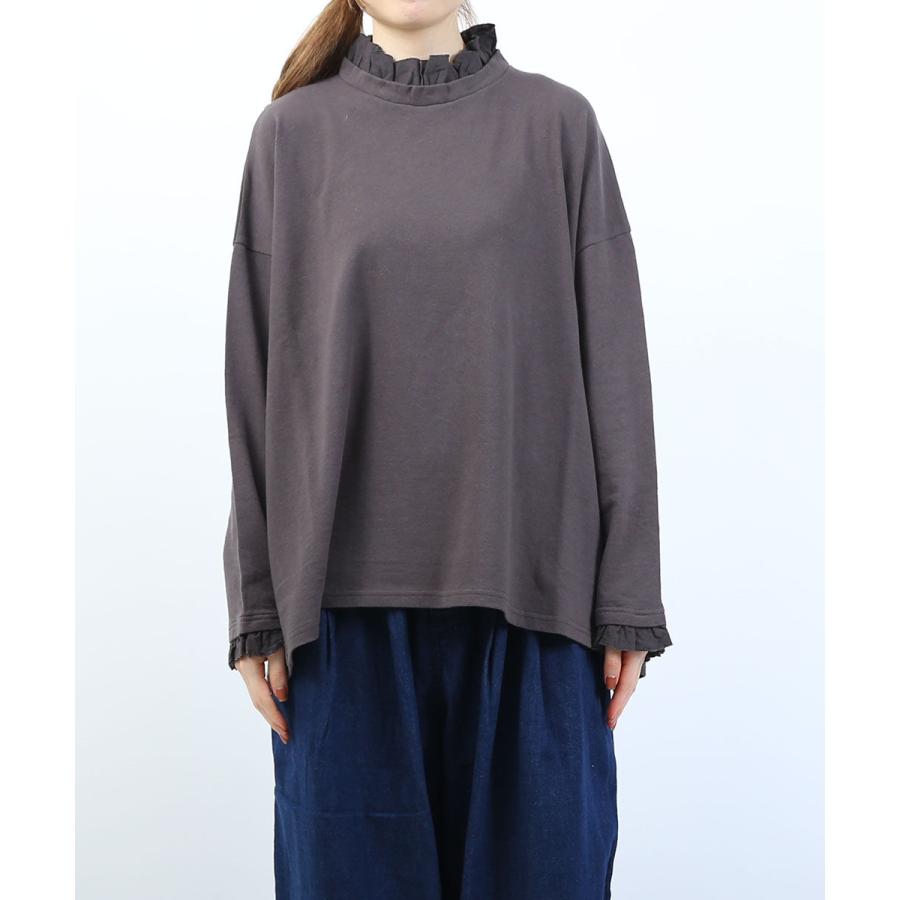 ツムグ ガーゼ裏毛×リネンレーヨンフリルカラープルオーバー tumugu