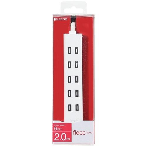ELECOM（エレコム） 電源タップ T-NFL01-2620WH [シャッタータップ/flecc barra/6個口/2m/ホワイト ...