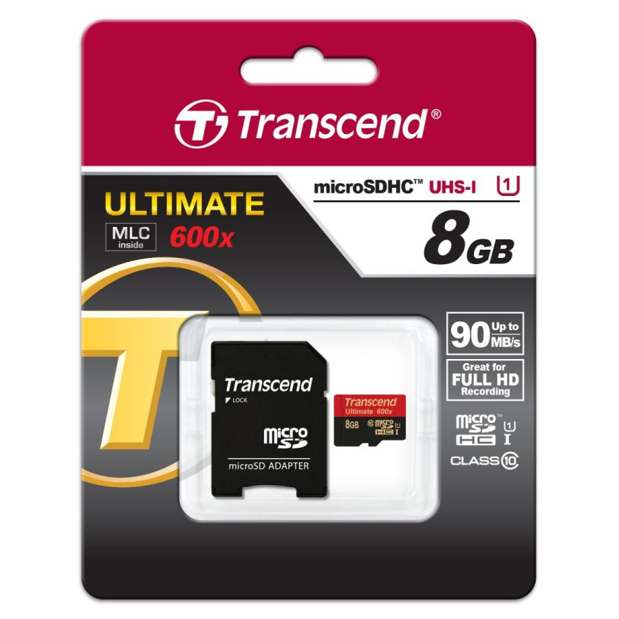 Transcend マイクロSDカード トランセンド TS8GUSDHC10U1 [8GB microSDHCカード Class 10 UHS-I MLC 600x (Ultimate ...