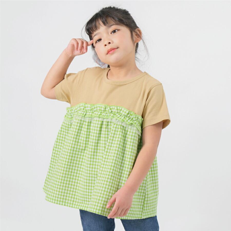 ever closet 【 SALE 30%OFF】tシャツ 子供服 チェック柄 フリルトップス evercloset 子供 キッズ トレーナー ロンt 半袖 トップス 女の子 90 100 ...