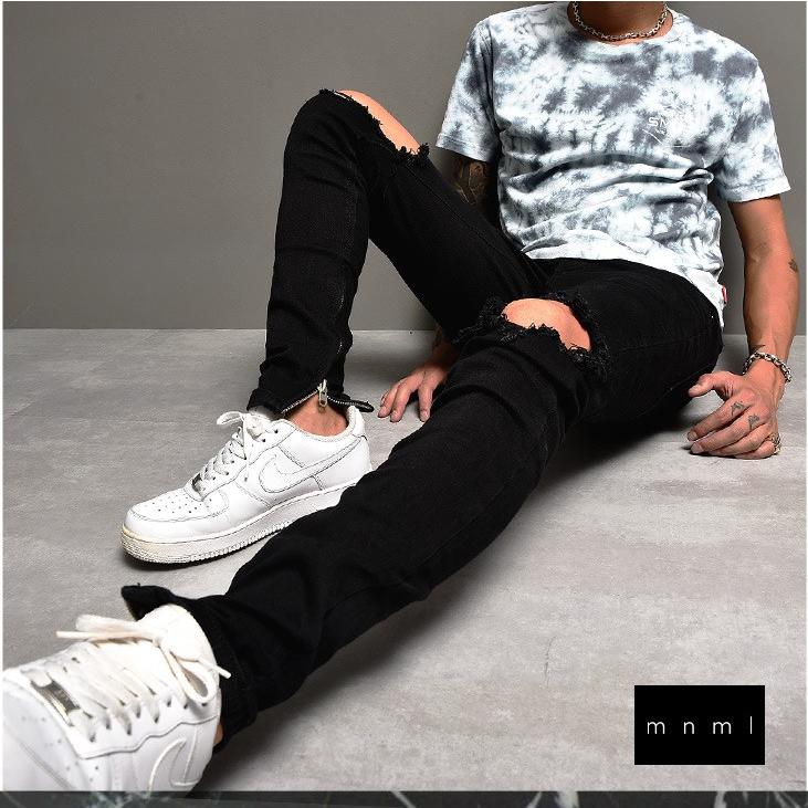 【mnml ミニマル】スキニー メンズ スキニーパンツ スキニーデニム スキニージーンズ ダメージスキニー ブラックスキニー 裾ジップ ストレッチ :62368:joker by ...