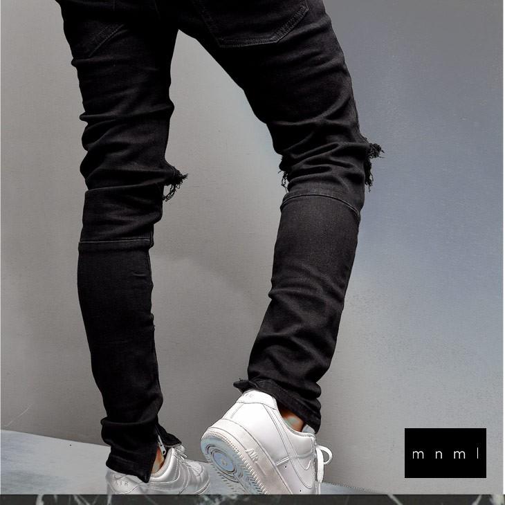 【mnml ミニマル】スキニー メンズ スキニーパンツ スキニーデニム スキニージーンズ ダメージスキニー ブラックスキニー 裾ジップ ストレッチ :62368:joker by ...