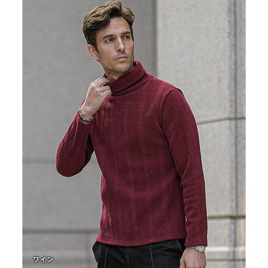 長袖Tシャツ メンズ タートルネック モール ニットソー ケーブル柄 ニット Tシャツ 長袖 タートル ロンT インナーTシャツ ブラック ホワイト ワイン 起毛 秋冬 新作 メンズファッション 冬 ちょいワル オラオラ系 JOKER ジョーカー joker（ジョーカー） 長袖Tシャツ メンズ タートルネック モール