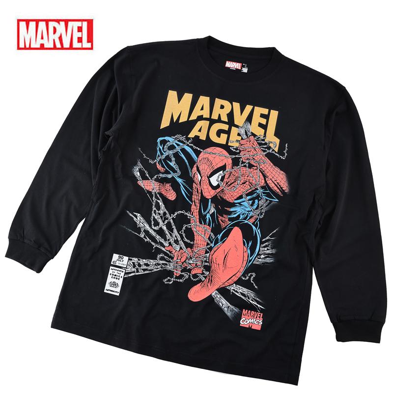 MARVEL ロンT メンズ スパイダーマン Tシャツ マーベル 長袖 ベノム アメコミ キャラクター グッズ ダンス ブラック ペアルック 誕生日プレゼント : eplus1148 ...