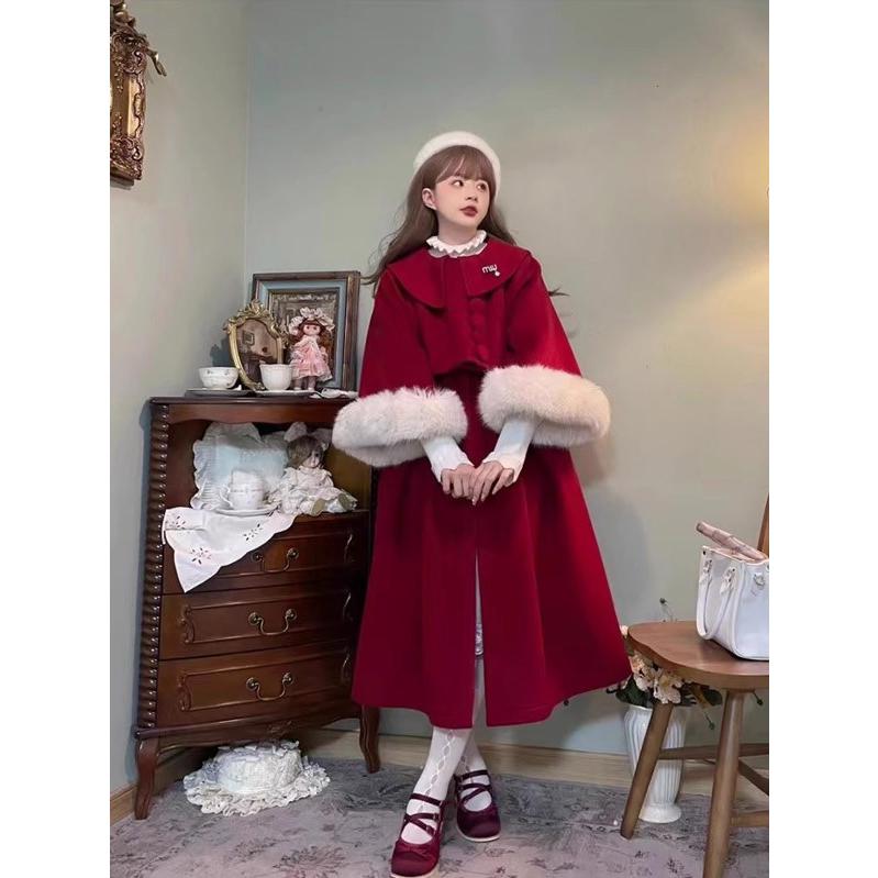 ロングコート ステンカラーコート ロリータ 冬服 ファー もこもこ