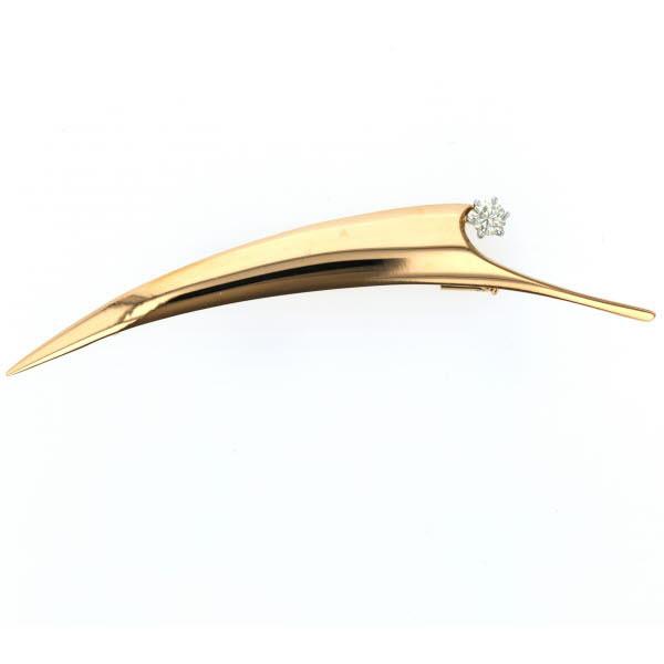 MORIO K18YG Pt900 イエローゴールド プラチナ ブローチ トップ ダイヤモンド0.31ct 流星 一粒石 カーブ 曲線 鑑定書 ...