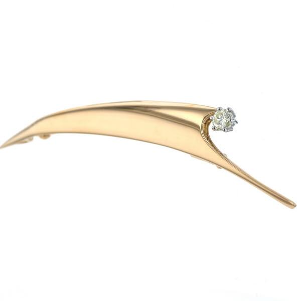 MORIO K18YG Pt900 イエローゴールド プラチナ ブローチ トップ ダイヤモンド0.31ct 流星 一粒石 カーブ 曲線 鑑定書 ...
