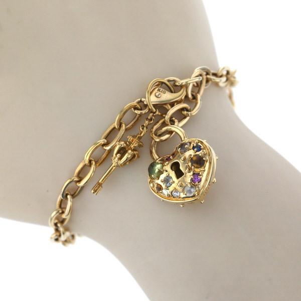 IMPRESSE インプレッセ K18YG ブレスレット ダイヤモンド サファイア マルチカラー ハート キーチャーム トカゲ 18cm【新品 ...