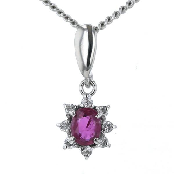 Pt850 Pt900 プラチナ ネックレス ルビー 0.31ct ダイヤモンド 0.08ct オーバル デザイン 取り巻き 40cm【新品仕上済】【af】【中古 ...
