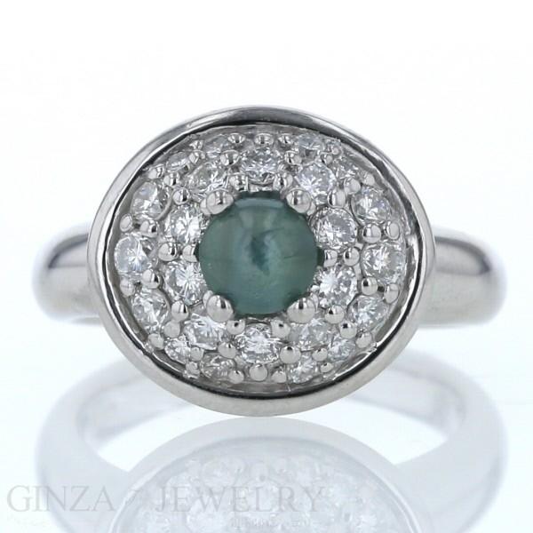 Pt900 プラチナ リング アレキサンドライトキャッツアイ 0.710ct D0.80ct ダイヤ カボション 指輪 10.5号 【新品仕上済】【zz】【中古 ...