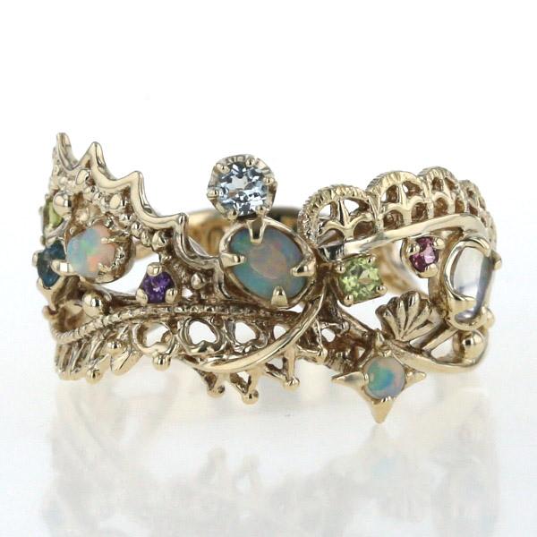 IMPRESSE インプレッセ K10YG イエローゴールド リング オパール トルマリン リボンレース ティアラ マルチ 指輪 15号【新品 ...
