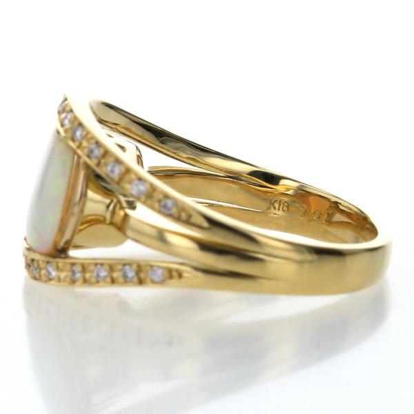 K18YG イエローゴールド リング オパール 1.91ct ダイヤモンド 0.18ct オーバル ライン 割れ腕 透かし 指輪 13号【新品仕上済】【zz】【中古 ...