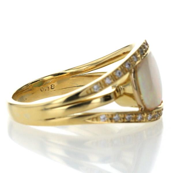 K18YG イエローゴールド リング オパール 1.91ct ダイヤモンド 0.18ct オーバル ライン 割れ腕 透かし 指輪 13号【新品仕上済】【zz】【中古 ...