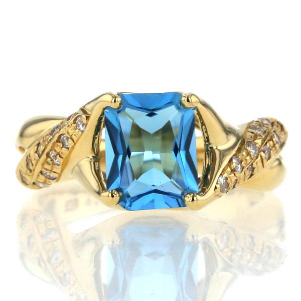 K18YG イエローゴールド リング ブルートパーズ 1.88ct ダイヤモンド 0.18ct スクエア ツイスト 指輪 12号【新品仕上済】【zz】【中古 ...