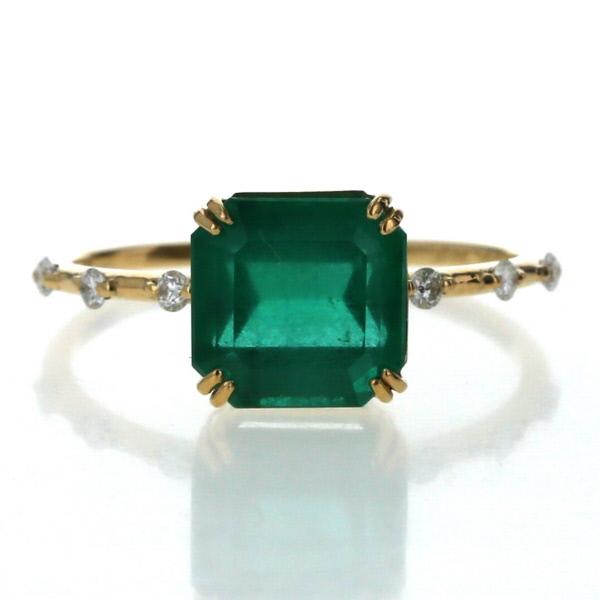 K18YG イエローゴールド リング エメラルド2.46ct ダイヤモンド0.08ct スクエア 6粒 指輪 13号 鑑別書【新品仕上済】【zz】【中古】 : 4000026810003066 ...