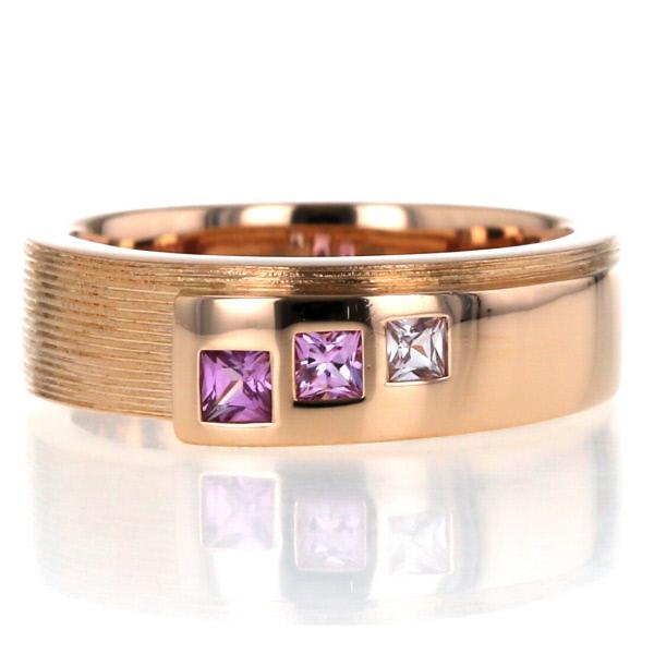 Junet ジュネ K18PG ピンクゴールド リング ピンクサファイア 0.32ct スクエア 3粒 ヘアライン 指輪 15号【新品仕上済】【zz】【中古 ...