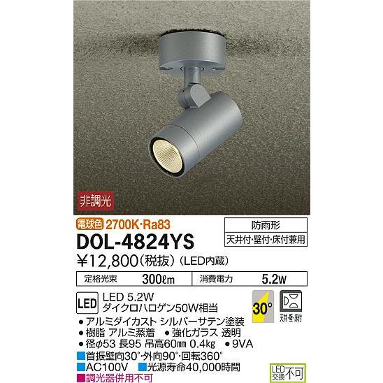 エクステリア 屋外 照明 ライト ダイコー 大光電機（DAIKO daiko） スポットライト DOL-4824YS ダイクロハロゲン50w相当 シルバー : DIY・エクステリアG ...