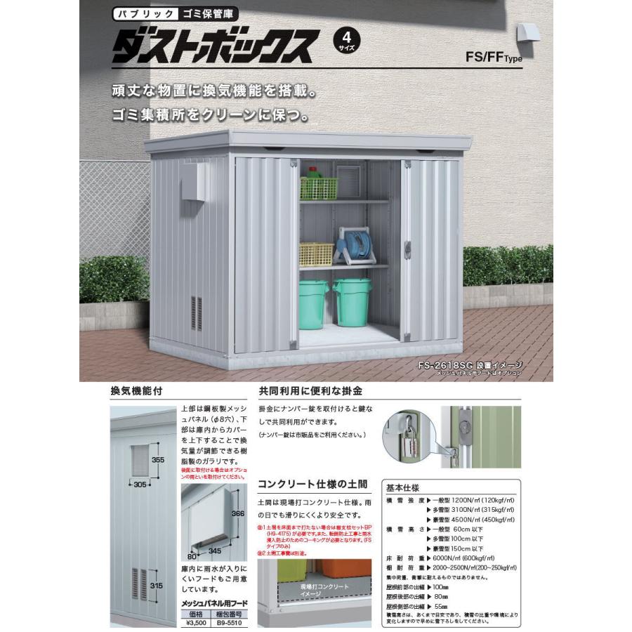 イナバ物置 稲葉製作所 ゴミ保管庫 ダストボックス FS-2214SG スタンダード 多雪型 間口2210×奥行1370×高さ2085mm 床パネルなし仕様 土間コンク :ib16-fs ...