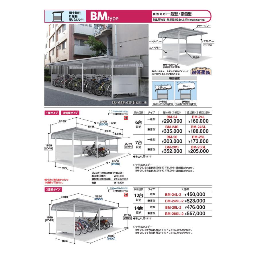 イナバ物置 稲葉製作所 自転車置場 BMタイプ BM-28L-2 一般型 2連棟 間口5600×奥行2430×高さ2074mm 収納目安 14台収納 自転車 屋根 駐輪 バイク : DIY ...