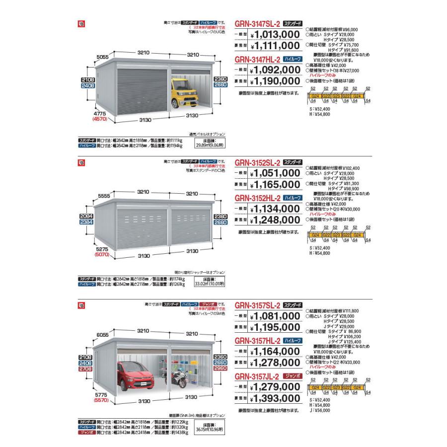 イナバ物置 稲葉製作所 車庫 倉庫 ガレージ ガレーディア GRN-3152HL-2 ハイルーフ 豪雪型 間口3130×奥行5275×高さ2660mm 2台収納タイプ 車庫 倉 :ib34 ...
