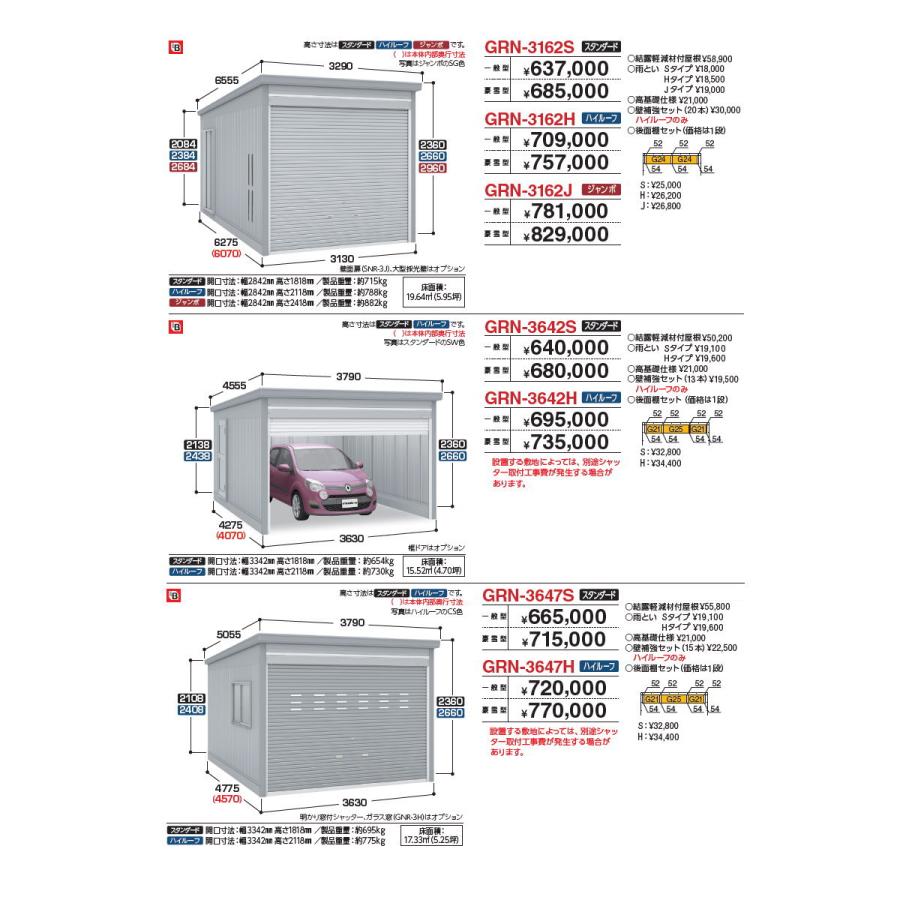 イナバ物置 稲葉製作所 車庫 倉庫 ガレージ ガレーディア GRN-3662J ジャンボ 一般型 間口3630×奥行6275×高さ2960mm 1台収納タイプ ガ : DIY・エクステリアG ...