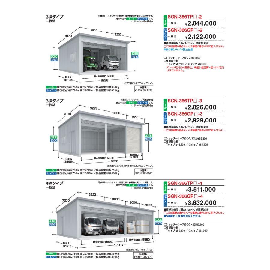 イナバ物置 稲葉製作所 車庫 倉庫 ガレージ SGN ベタ基礎仕様 SGN-366GPB-2 ジャイアント 一般型 間口6286×奥行6686×高さ3665mm 2棟タイプ 車庫 :ib34 ...