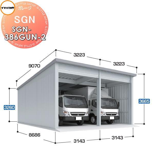 イナバ物置 稲葉製作所 車庫 倉庫 ガレージ SGN 布基礎仕様 SGN-386GUN-2 ジャイアント 多雪型 間口3143・3143×奥行8686×高さ3665mm 2棟タイプ : DIY ...