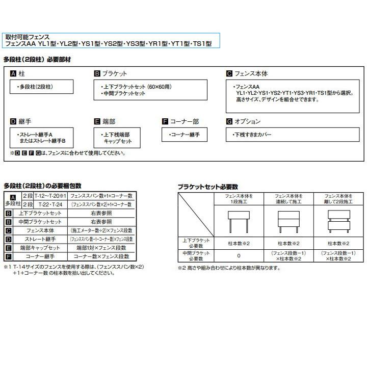 多段柱 LIXIL(リクシル) TOEX フェンスAA 2段柱 アルミカラー T20 60×60 YL1型、YS1型、YS2型、YS3型、YR1型、YT1型、TS1型対応 境界 屋外 アルミ ...