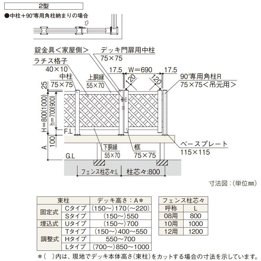 YKK YKKap リウッド デッキ門扉 2型 RNM-22 W690×H700 ラチス格子 ※門扉本体T80（錠金具付き） ガーデン DIY 塀 壁 囲い 境界 屋外 : yk06-2308 ...