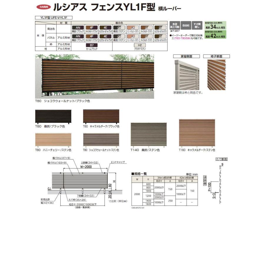 フェンス 目隠し YKK YKKap ルシアスフェンスYL1F型 フェンス本体 複合カラー H1400 W2000×H1400mm 横ルーバータイプ 旧F05型 境界 屋外 アルミ 形材フ ...