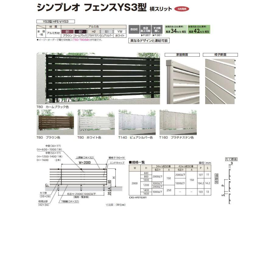 フェンス 目隠し YKK YKKap シンプレオフェンスYS3型 フェンス本体 H1400 T140 W2000×1400 横スリットタイプ 境界 屋外 アルミ 形材フェンスガーデ :yk06 ...