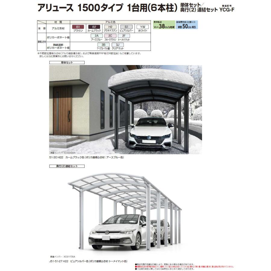 【エリア限定販売】 カーポート 1台用 YKK YKKap アリュース 1500タイプ(6本柱) 奥行（2）連結セット J51・51-27 H25 屋根ふき材：ポリカーボネート : DIY ...