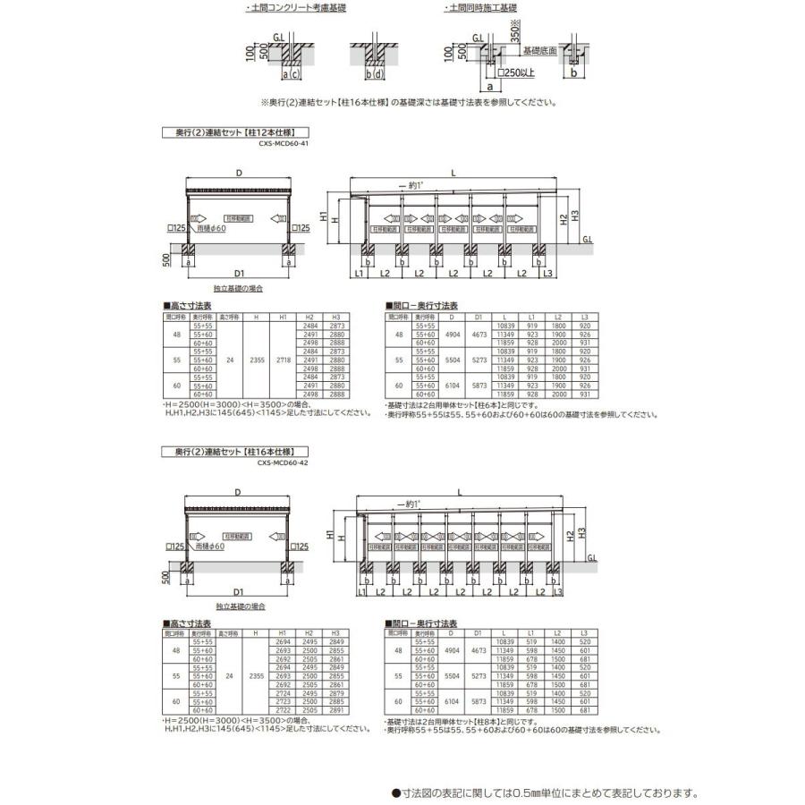 カーポート 4台用 YKK YKKap ジーポート Pro 6000タイプ 間口（2）連結柱12本 M60-55・55 H25 横材なし アルミ色 明かり取りなし MCD（奥行（2 ...