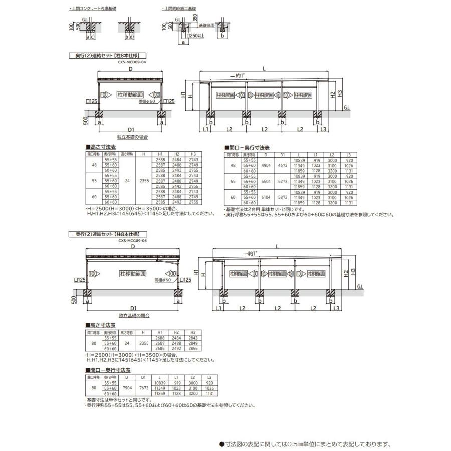 カーポート 4台用 YKK YKKap ジーポート Pro 900タイプ 間口（2）連結柱6本 M60-60・60 H25 横材なし 木調色 明かり取り屋根1山 MCD（間口（2）連 ...
