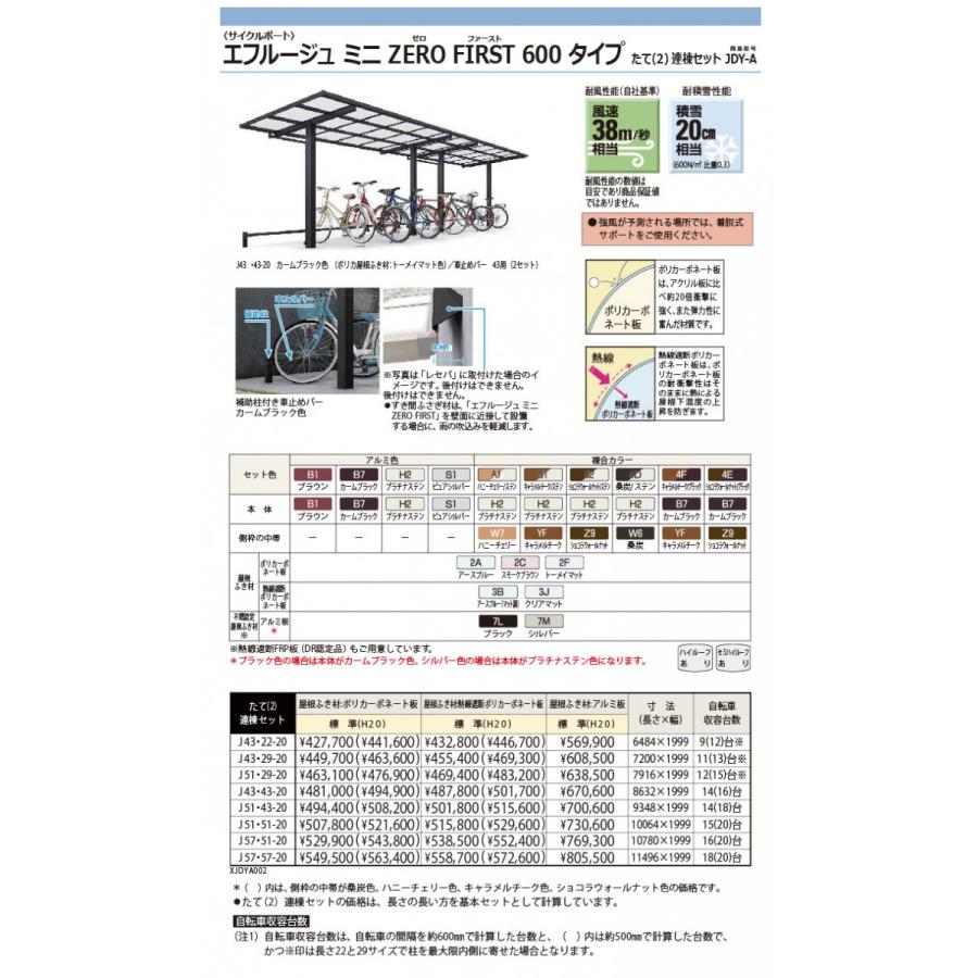 【無料★特典対象】 関東・東海エリア限定配達 サイクルポート YKK YKKap エフルージュ ミニZERO FIRST 600タイプ たて2連棟セット J43・22-20 標準 : DIY ...