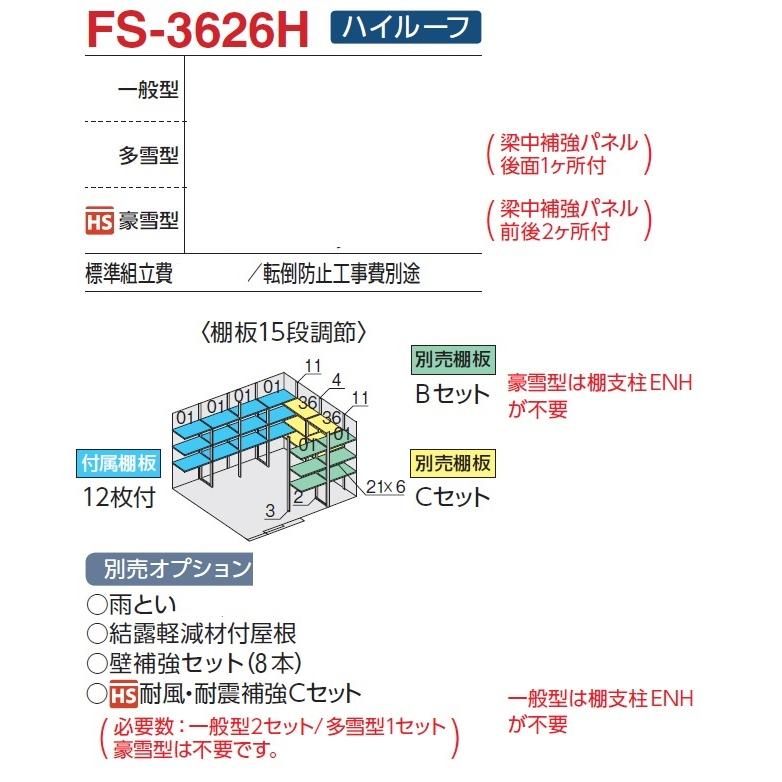 イナバ物置 イナバ物置 フォルタ FS-3626H（ハイルーフ/一般型） 物置き 中型 屋外 収納庫 : エクシーズYahoo!店 - 通販 - Yahoo!ショッピング