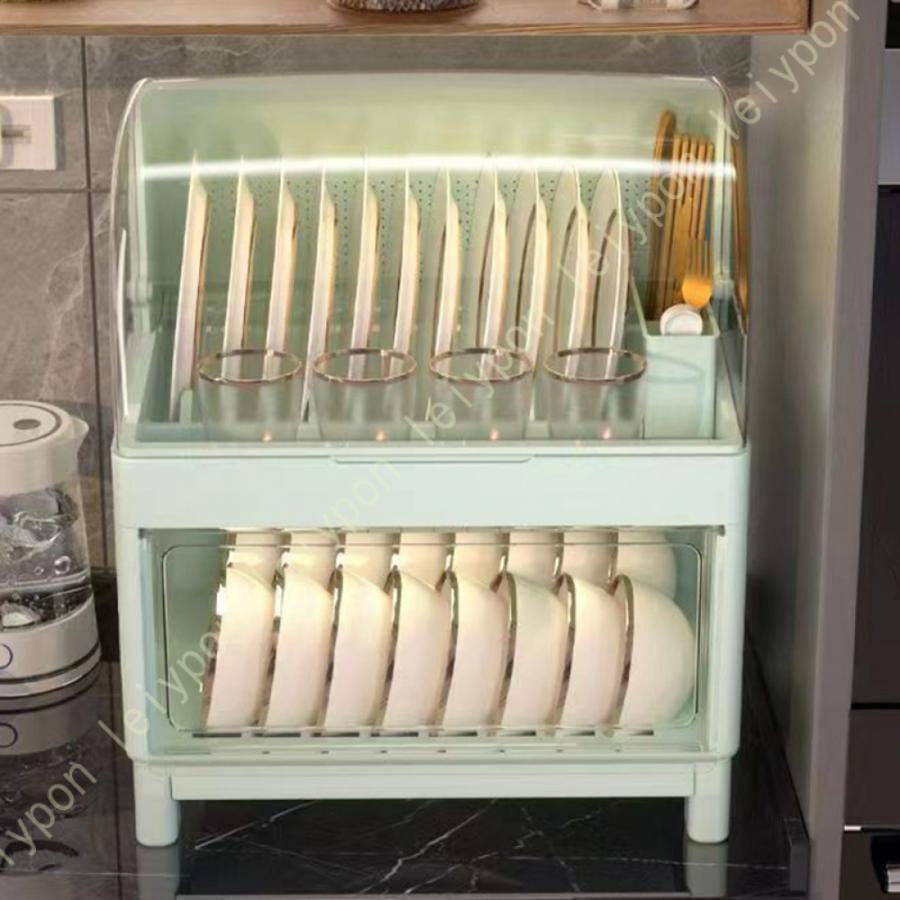 台所用品 収納ケース 机上食器具収納ラック 水切りラック 北欧 多機能置物収納ラック 透明蓋付き 箸立て 水受けトレー付き ディッシュ カップ フォーク : l1s-1058 : EXP ...