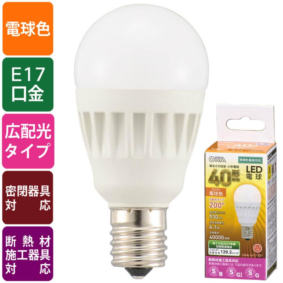 LED電球 小形 E17 40形相当 電球色｜LDA4L-G-E17 IS51 06-4474 オーム電機 : エクサイト・セキュリティ Yahoo!店 - 通販 - Yahoo!ショッピング