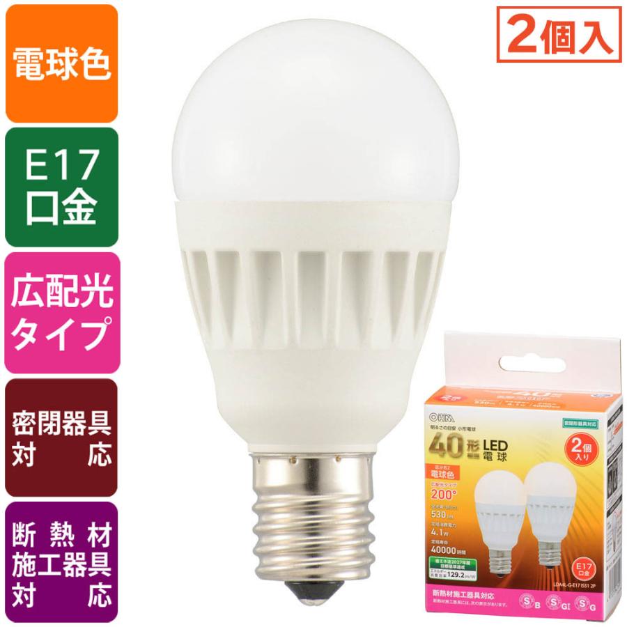 OHM LED電球 小形 E17 40形相当 電球色 2個入 ミニクリプトン形｜LDA4L-G-E17 IS51 2P 06-4716 オーム電機 : エクサイト・セキュリティ Yahoo!店 ...