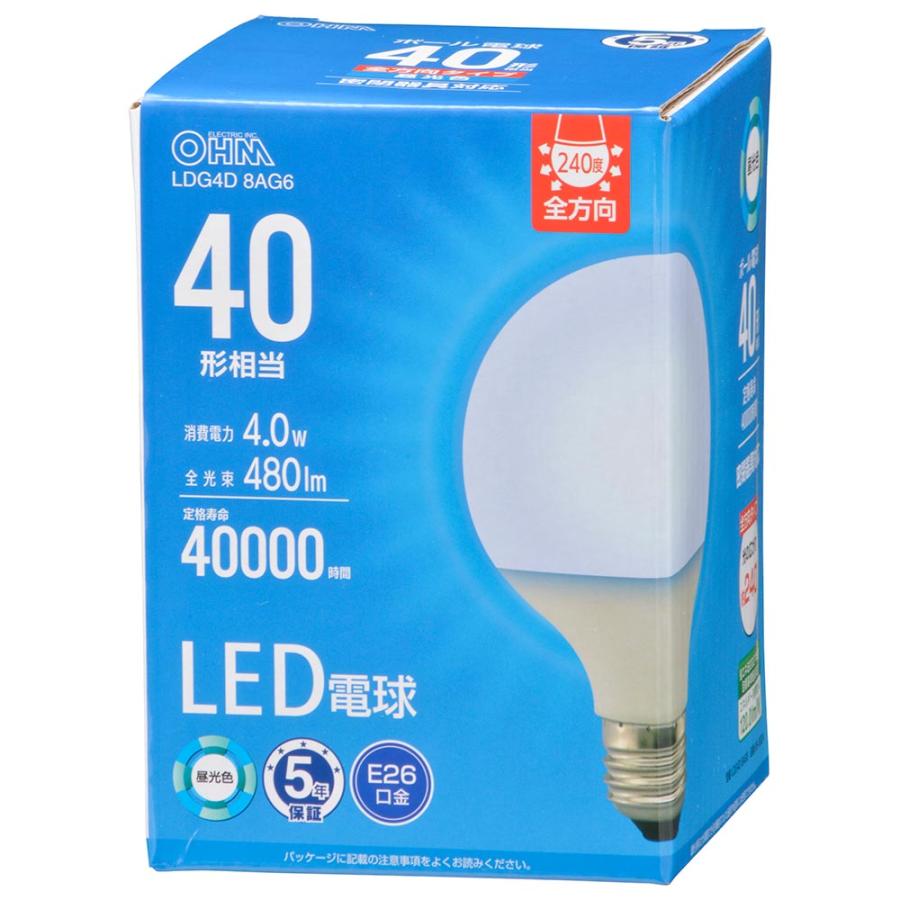 OHM LED電球ボール電球形 E26 40形相当 G80昼光色｜LDG4D 8AG6 06-5524｜OHM（オーム電機） : エクサイト・セキュリティ Yahoo!店 - 通販 ...