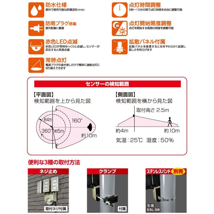 ESL-ST1202AC_1958600_屋外用LEDセンサーライト AC電源 コンセント式 2灯_ELPA（エルパ・朝日電器） :ESL-ST1202AC:エクサイトセキュリティ - 通販 ...