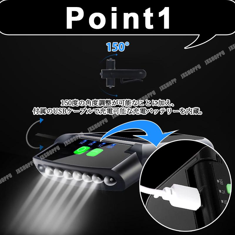 LED キャップライト ヘッドライト USB充電式 懐中電灯 帽子ライト クリップ付き ハンズフリー 角度調整 軽量 小型 ポータブル ...