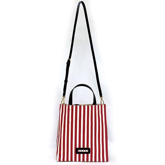 マルニ 2way バッグ レッド ホワイト ブラウン ストライプ SHMP0058Q2 P4171 未使用 美品 キャンバス レザー Sランク MARNI ショルダー 斜め掛け 肩掛け ハンドバッグ 定番 人気 女性 レディース プレゼント ギフト 贈り物 カジュアル ブランド 本物 鑑定済み MARNI（マルニ） 2way バッグ レッド ホワイト ブラウン ストライプ