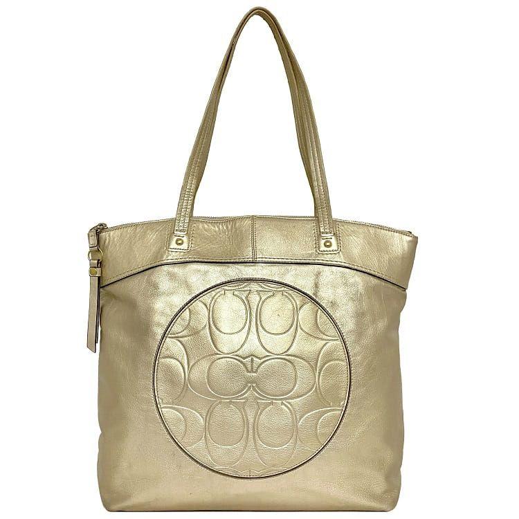 COACH コーチ トートバッグ ゴールド ラウラ F18336 ec-20111 肩掛け レザー 中古 シグネチャー : フリマハイクラス ...