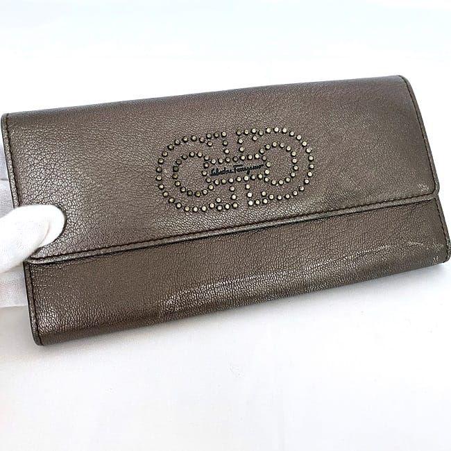 サルヴァトーレ フェラガモ 二つ折り 長財布 メタリック ブラウン ガンチーニ ec-20697 財布 レザー 中古 : ec-20697 ...