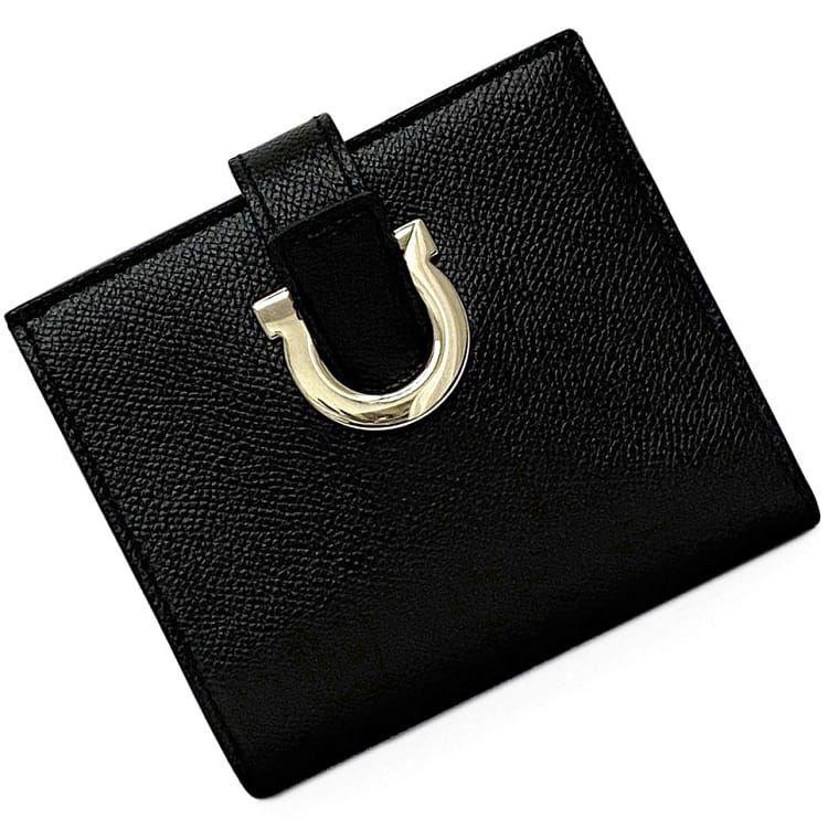 FERRAGAMO サルヴァトーレ フェラガモ 二つ折り 財布 ec-22007 ブラック ガンチーニ 22-D440 07 04528 ...