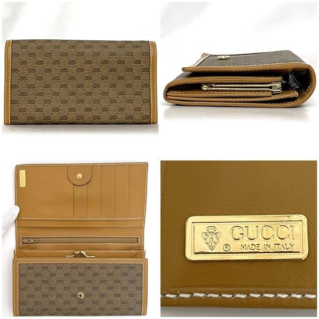 GUCCI（グッチ） 二つ折り 長財布 がま口 ec-23583 ベージュ キャメルブラウン インターロッキング 035 184 : フリマ ...